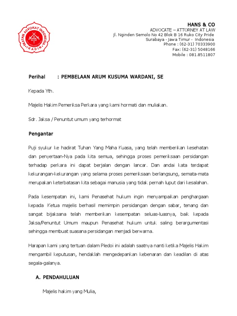 Pledoi Arum Edit | PDF | Ilmu Sosial | Hukum