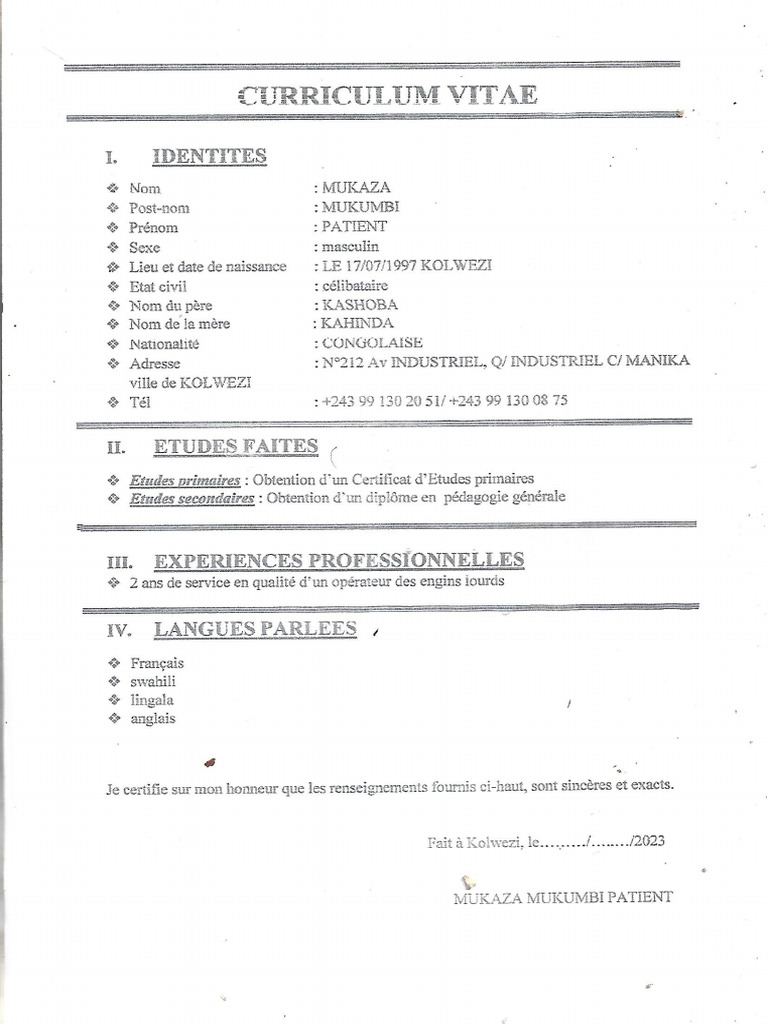 Dossier Patient Mukumbi | PDF