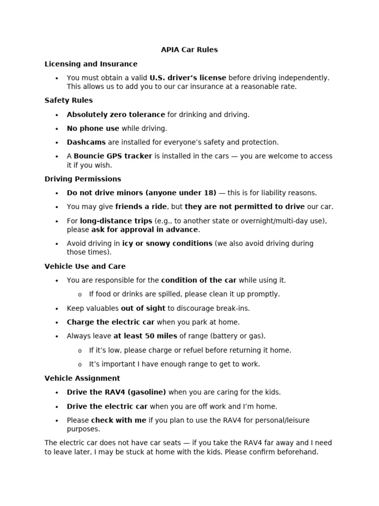 APIA Car Rules | PDF | Parking | Car