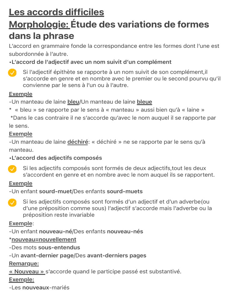 Accords des adjectifs en grammaire | PDF | Adverbe | Adjectif