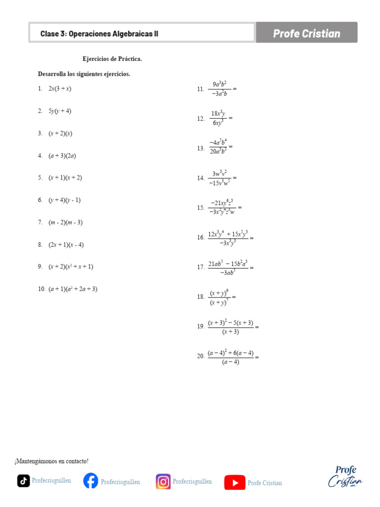 Ejercicios de Operaciones Algebraicas II | PDF | Ajedrez