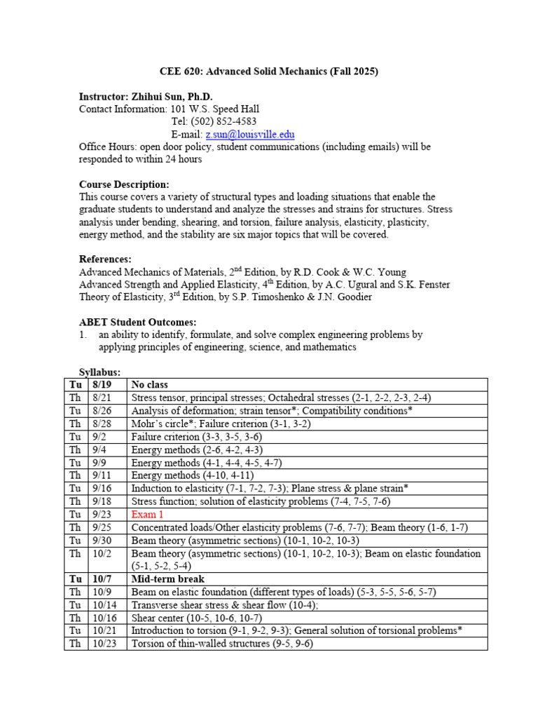 CEE_620-1_4258_syllabus | PDF | Stress (Mechanics) | Beam (Structure)