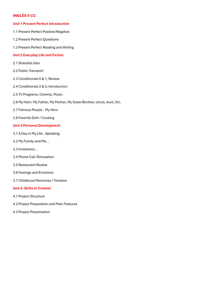 Syllabus Inglés 2 | PDF