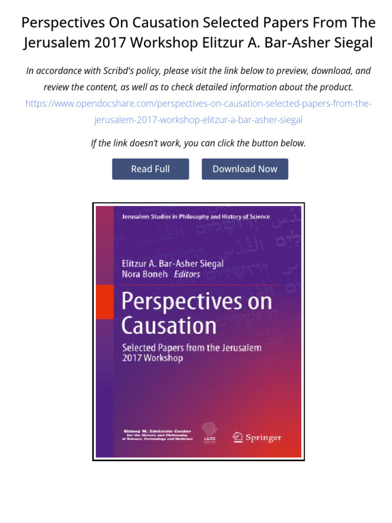 Perspectives on Causation Selected Papers from the Jerusalem 2017 ...