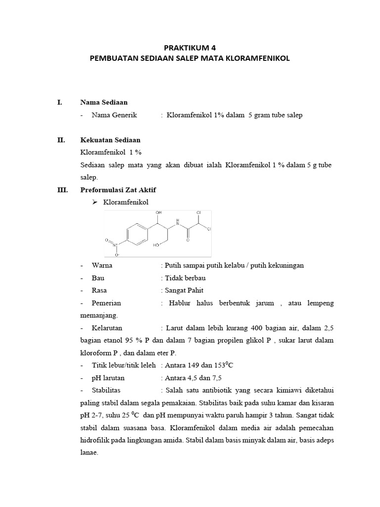Salep Mata Kloramfenikol 1%: Formula & Pembuatan | PDF