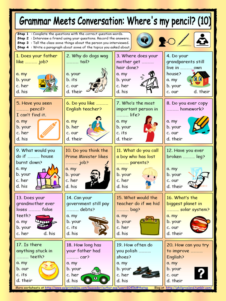 Grammar Meets Conversation 10 Possessive Adjective Fun Activities Games ...