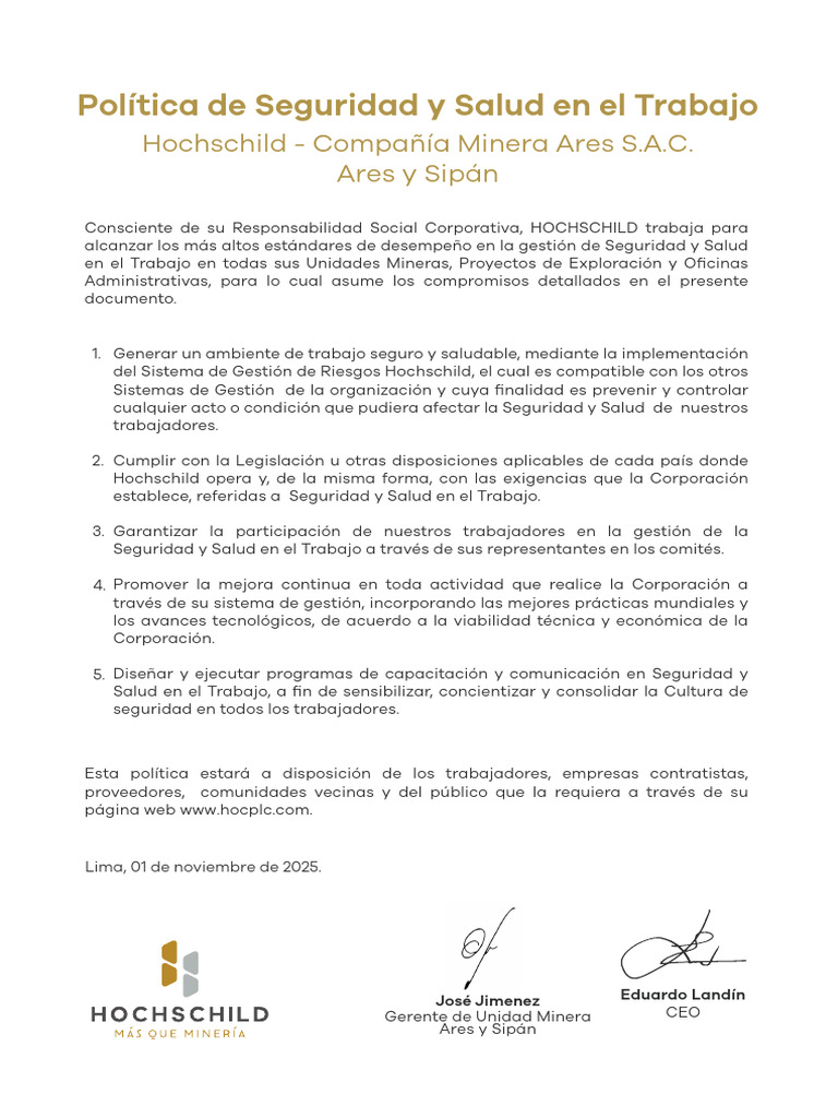 Política SST - Perú-Ares y Sipán (2) (1) | PDF