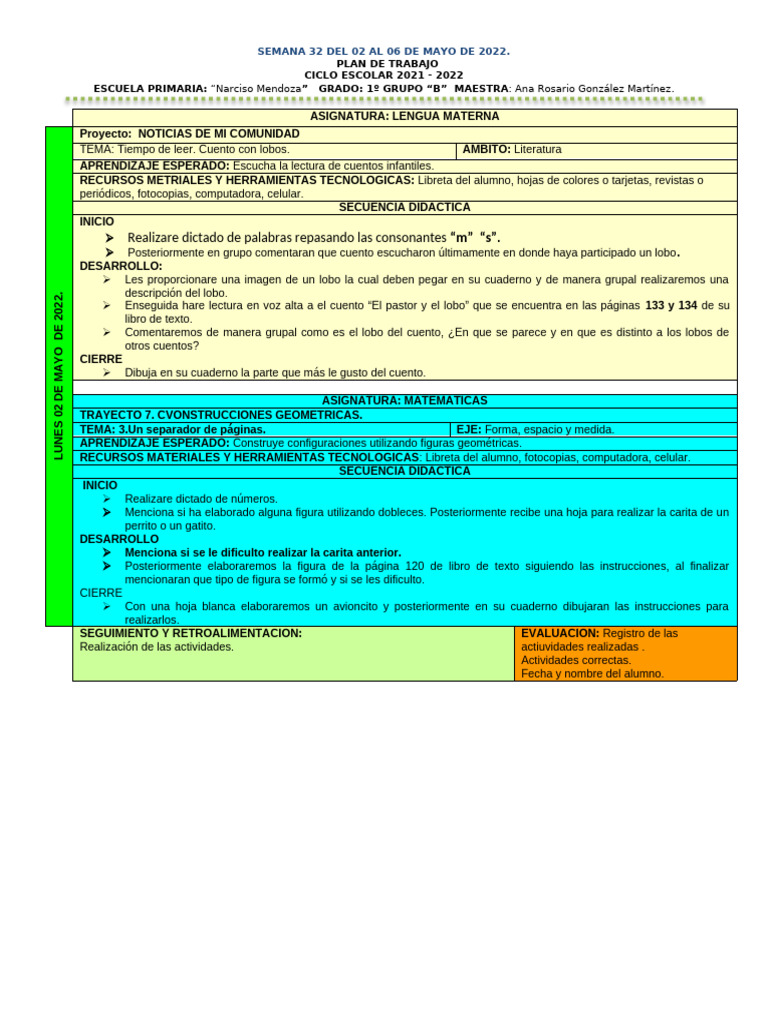 Semana 32 Del 1 Al 6 de Mayo | PDF | Educación primaria