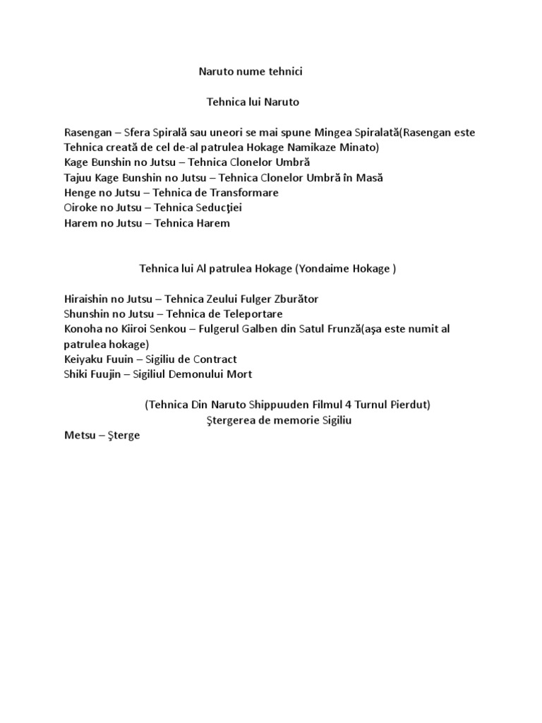 Naruto Nume Tehnici | PDF