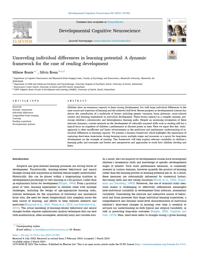 Unraveling Individual Differences in Learning Potential a Dynamic ...