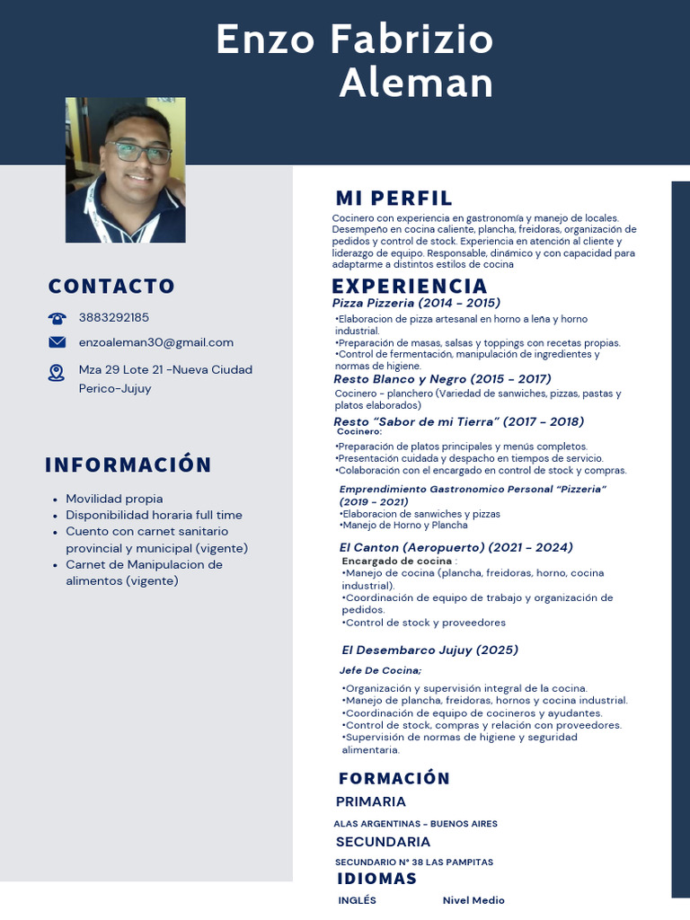 Copia de CV ENZO_20251011_150811_0000 | PDF | Artes culinarias | Pizza