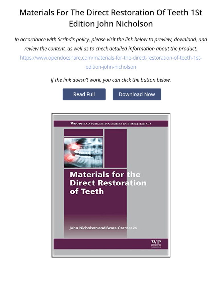 Materials for the Direct Restoration of Teeth 1st Edition John ...