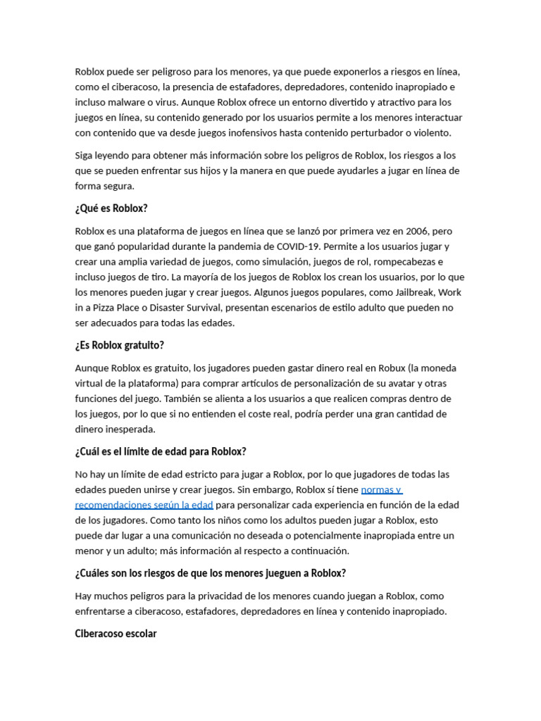 Peligros de Roblox para Menores: Guía de Seguridad | PDF | Malware ...