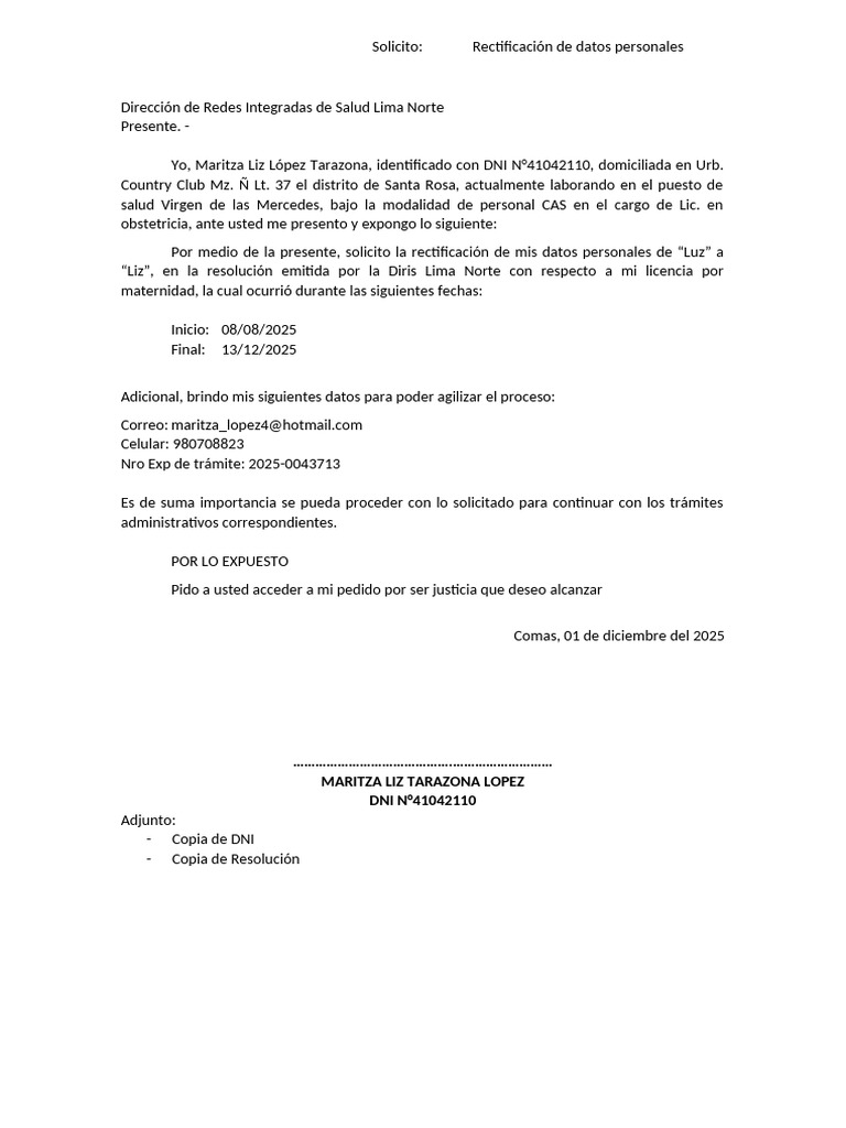 Solicitud Maritza | PDF