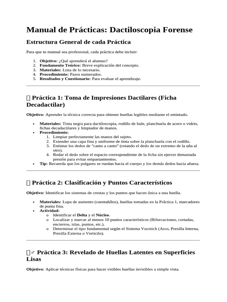Manual de Dactiloscopia Forense Práctico | PDF | Huella dactilar