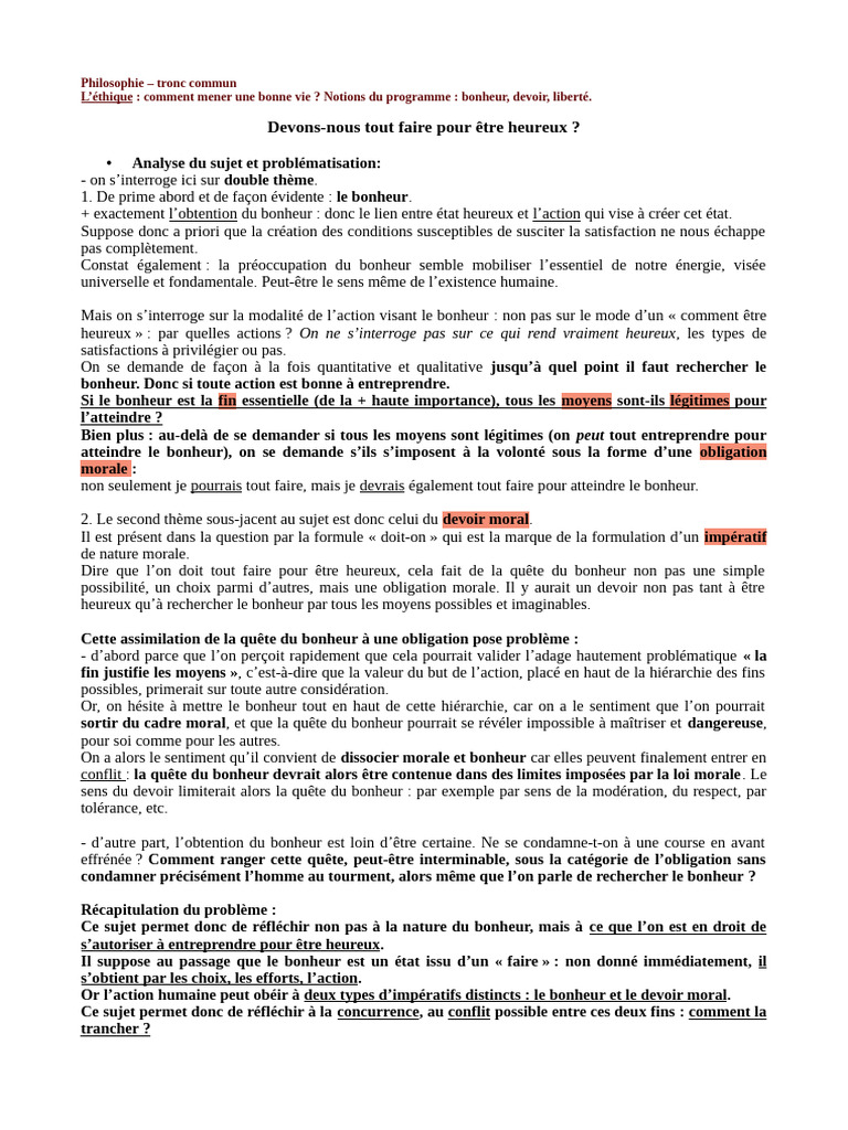 Éthique et quête du bonheur : devoir moral | PDF | Bonheur