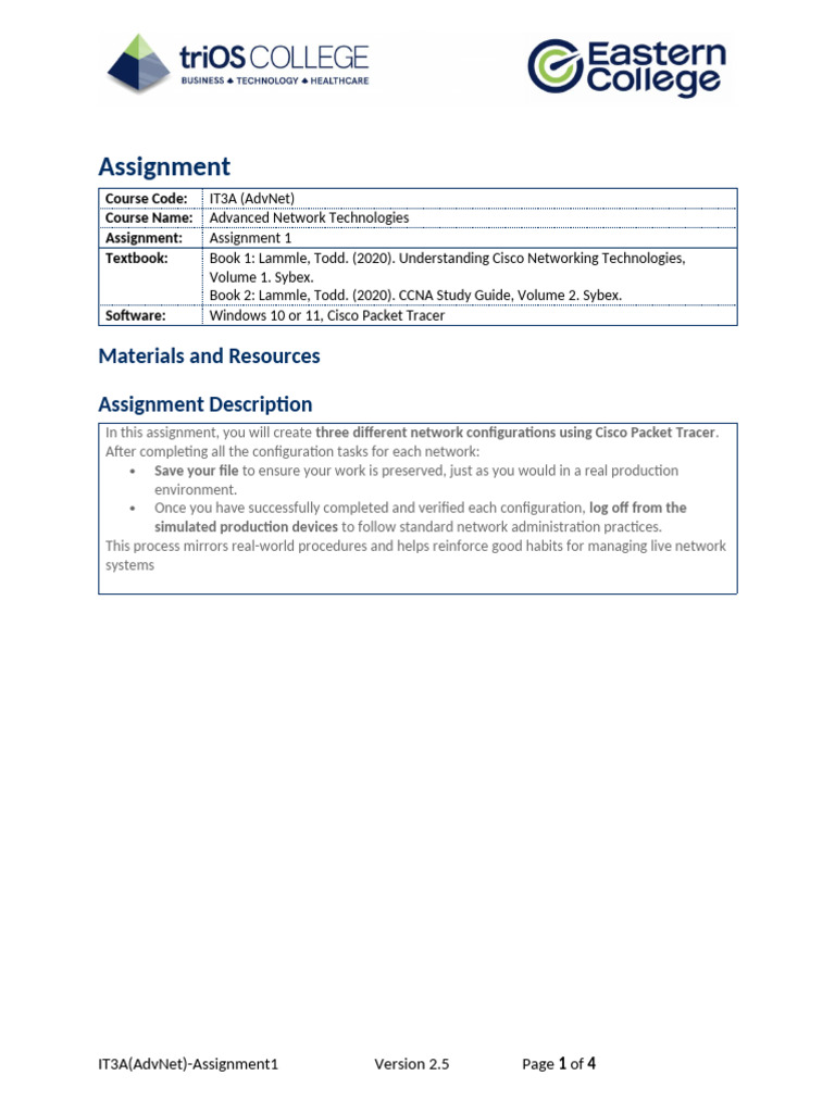 IT3A(AdvNet)-Assignment1-1-v2.5 | PDF | Router (Computing ...