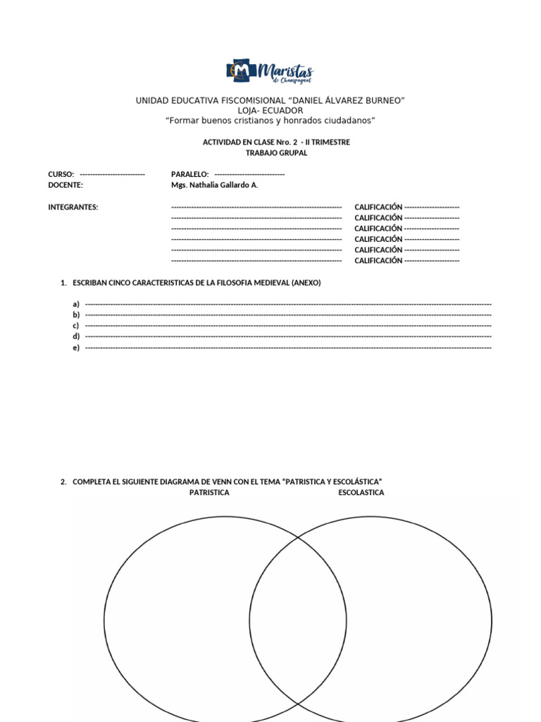 Actividad en Clase Nro. 2 - II Trimeste - Filosofia Medieval | PDF ...