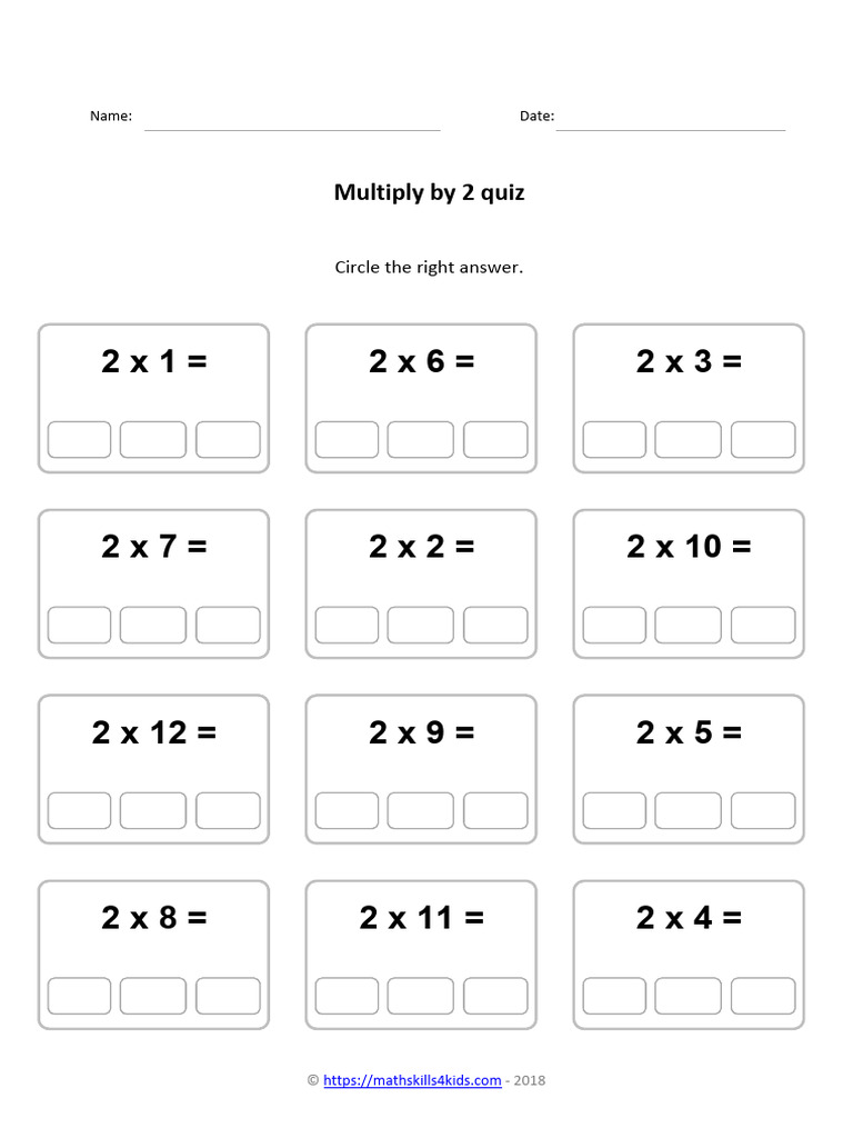 X2 Times Table Multiply by 2 Quiz I01j | PDF