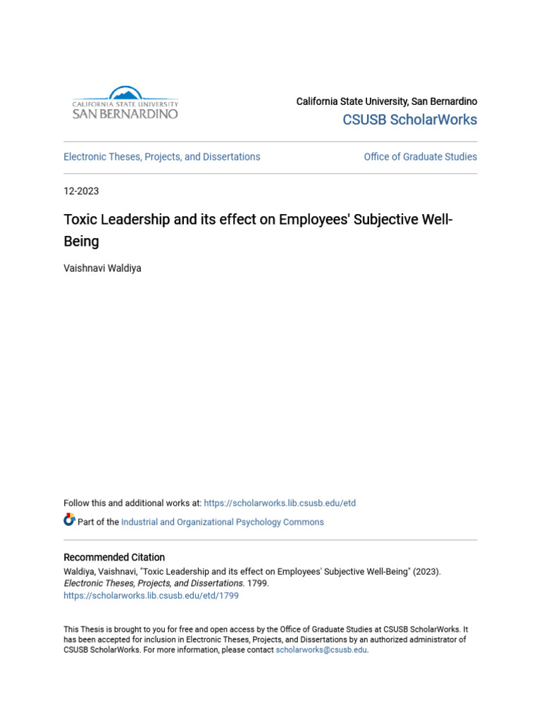 Toxic Leadership and its effect on Employees Well-Being | PDF ...