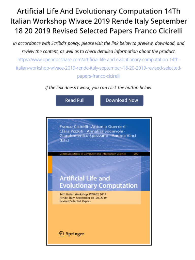 Artificial Life and Evolutionary Computation 14th Italian Workshop ...