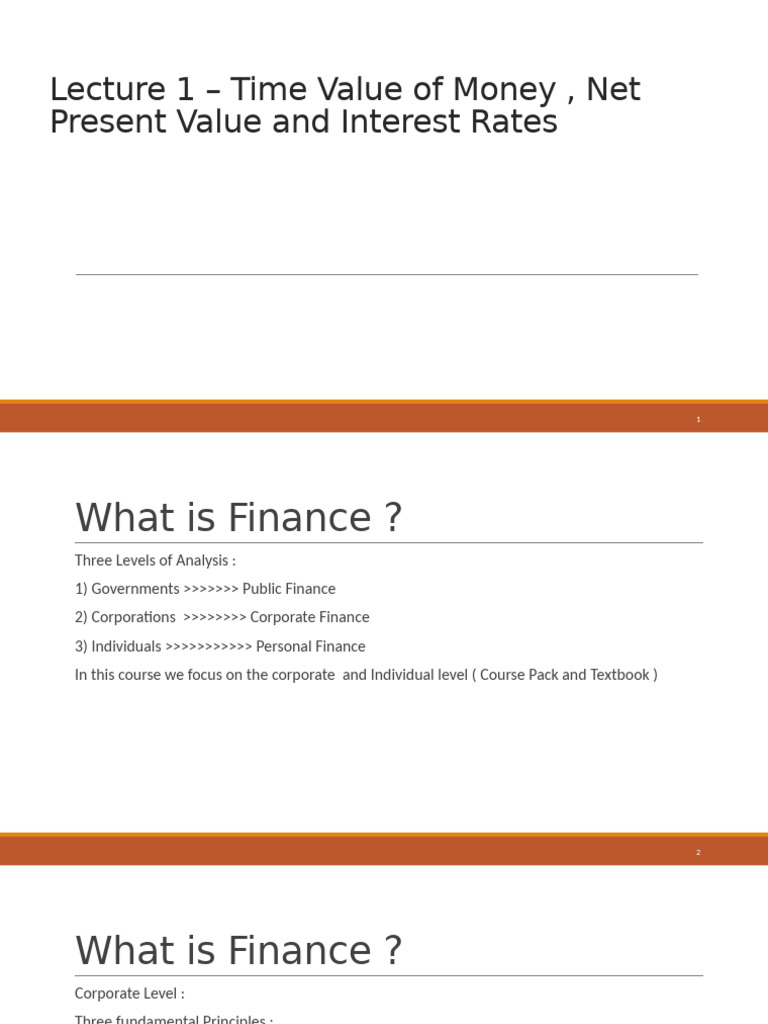 Lecture 1 - TVM, NPV and Interest Rates | PDF | Present Value | Time ...