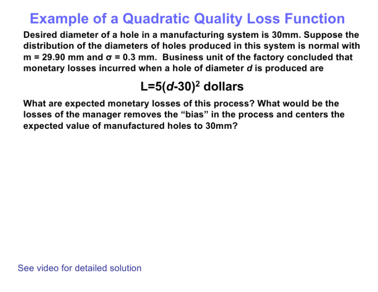 Quadratic Quality Loss in Manufacturing | PDF