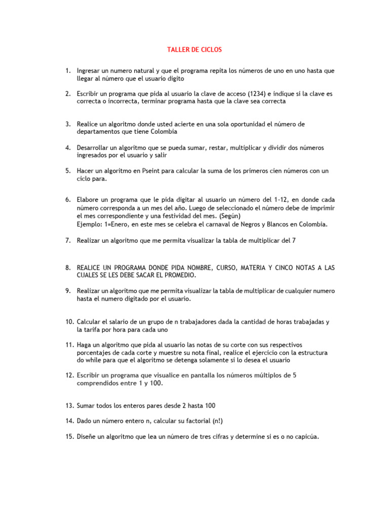 Ejercicios de Algoritmos en Pseint | PDF