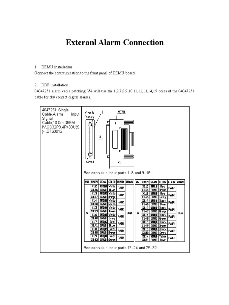 External Alarm Connection Guide | PDF | Cable | Signal (Electrical ...