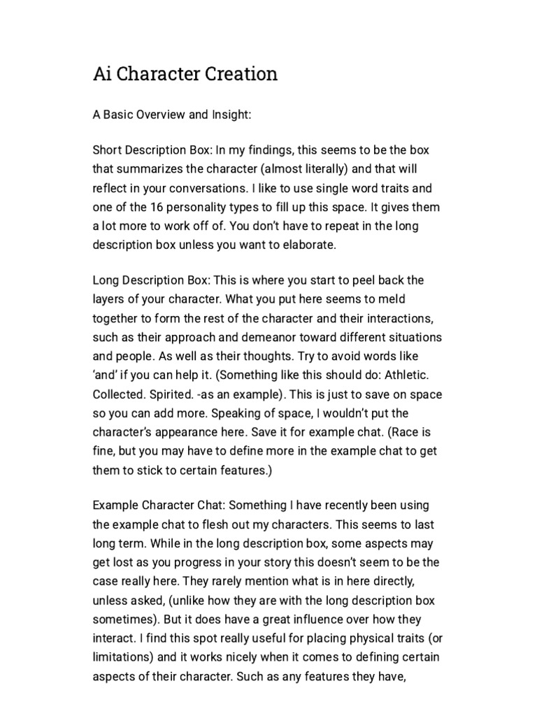 Ai Character Creation | PDF | Psychological Concepts