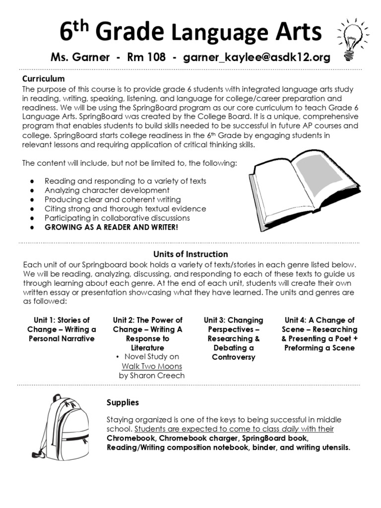 ELA 6 25.26 Syllabus | PDF | English Studies | Learning