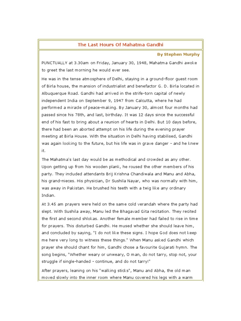 The Last Hours of Mahatma Gandhi | PDF | Mahatma Gandhi | Religion And ...