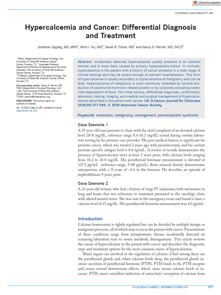 Hypercalcemia in Cancer: Diagnosis & Treatment | PDF | Endocrine System ...