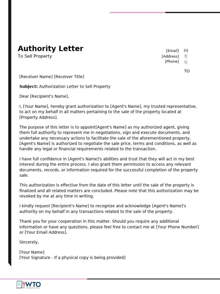 WTO-Authorization Letter to Sell Property Template-866atw5v3!08!23 (4 ...