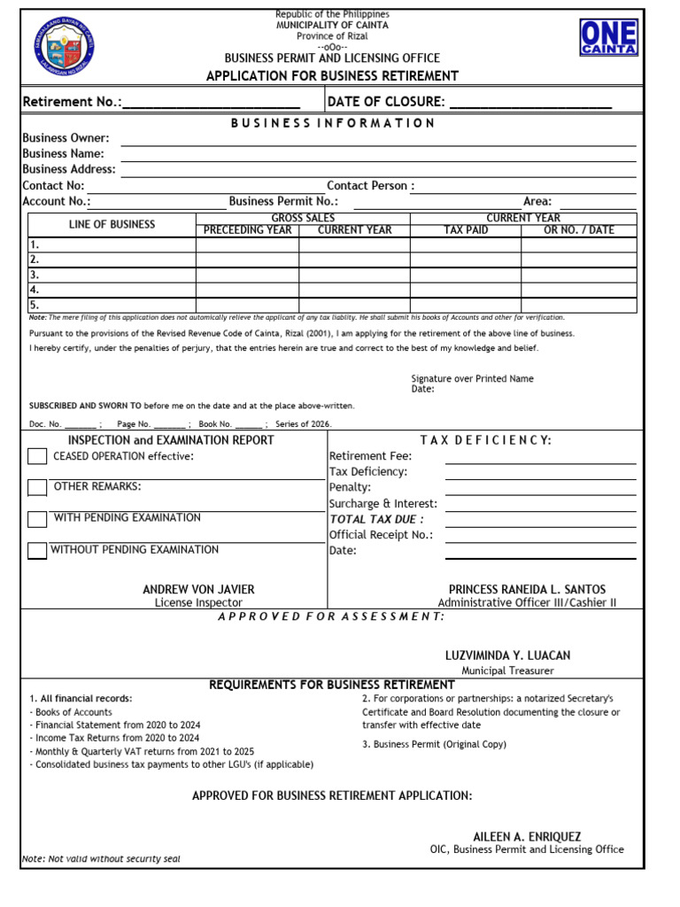 Business Retirement Application Form | PDF | Taxes | Business