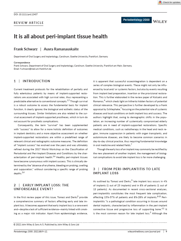 2022 - Schwarz -Periodontology 2000 - It is All About Peri‐Implant ...