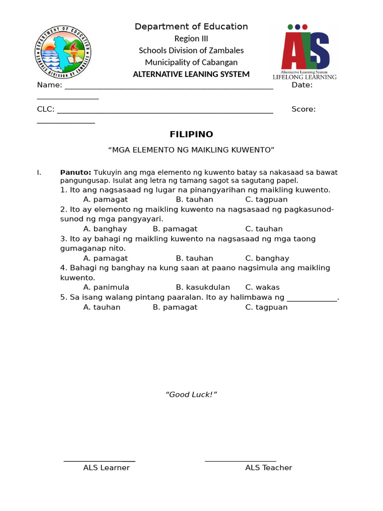 Mga Elemento Ng Maikling Kuwento | PDF
