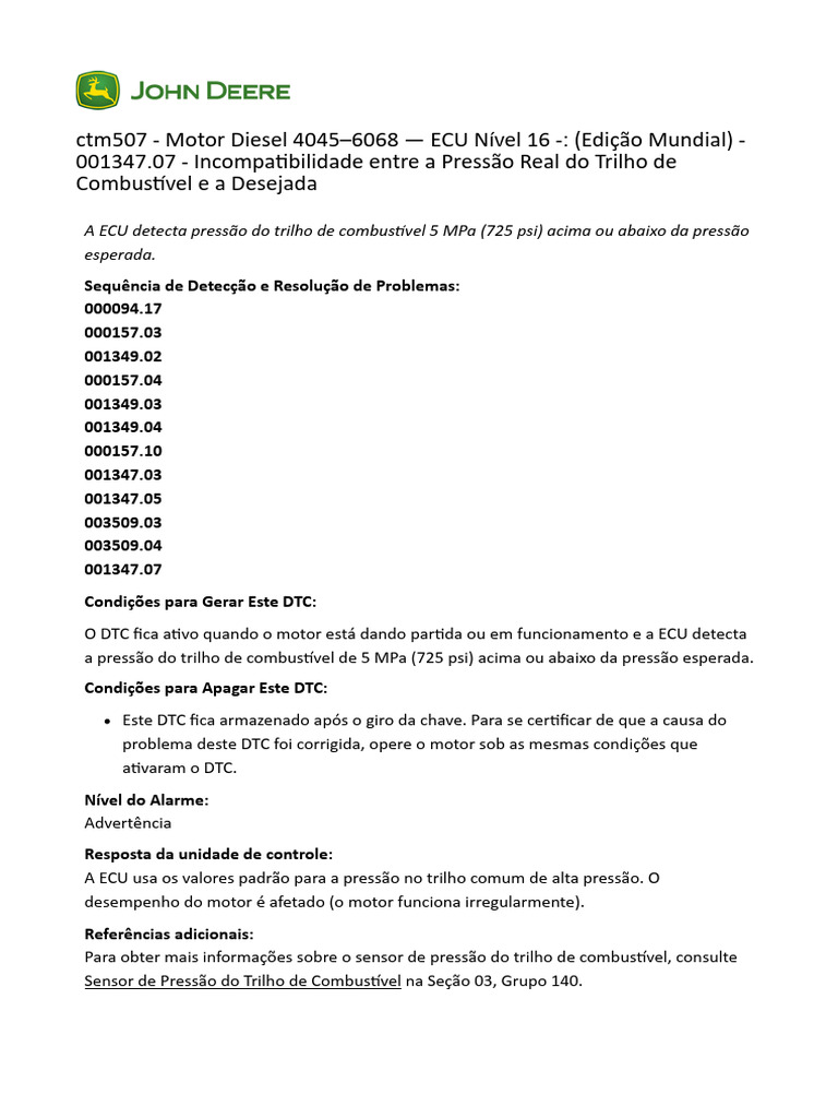 001347.07 - Incompatibilidade entre a Pressão Real do Trilho de Combustível e a Desejada ...