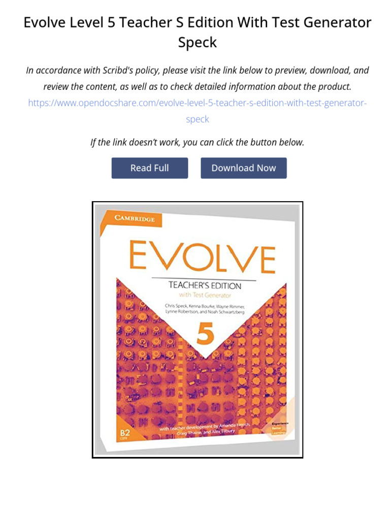Evolve Level 5 Teacher s Edition with Test Generator Speck | PDF ...