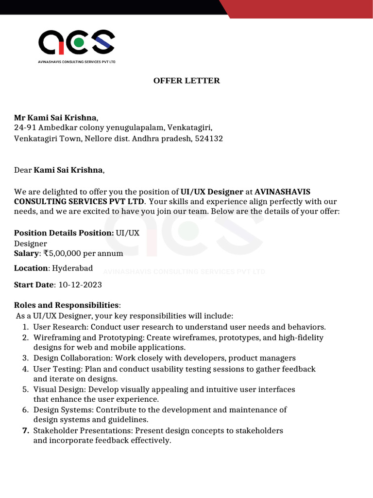 Offer Letter | PDF | Design | Business