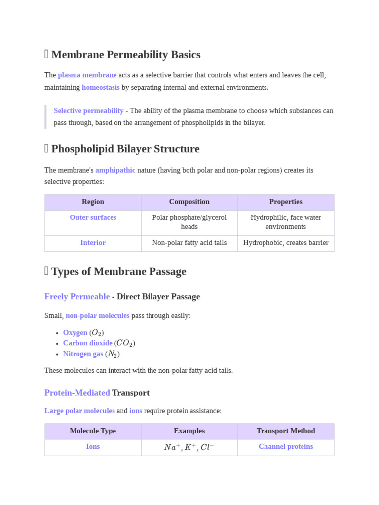 2.4 Membrane Permeability - AP Biology (Updated 2025-2026) | PDF | Cell ...