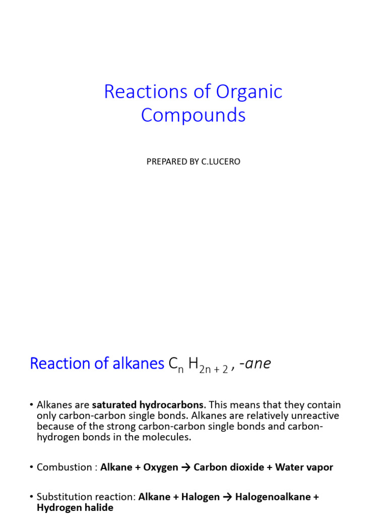 Organic Compound Reactions Explained | PDF | Alkene | Alkane