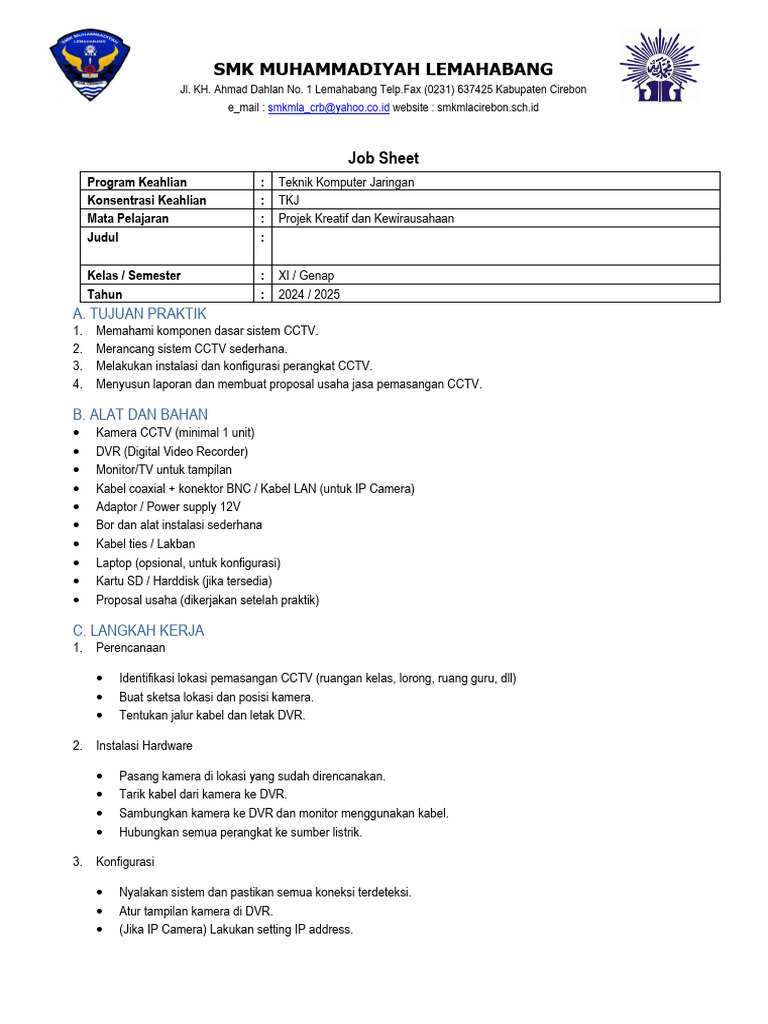 Job Sheet CCTV | PDF