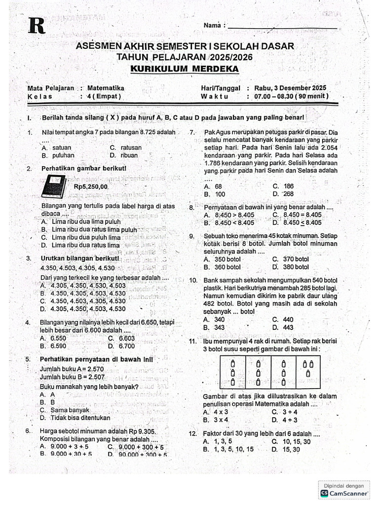 Soal Mtk Kelas 4 | PDF