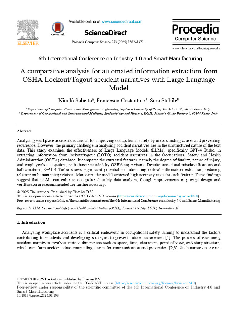 LLMs for OSHA Accident Narrative Analysis | PDF | Occupational Safety ...