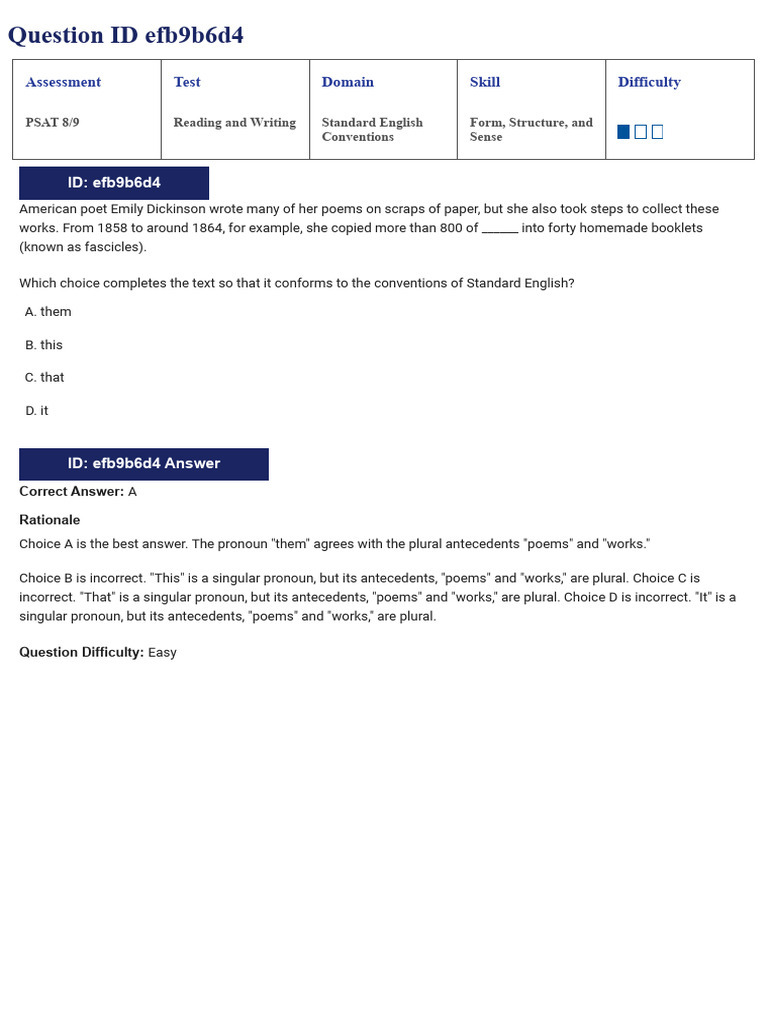 PSAT 8/9 Standard English Practice | PDF | Plural | Verb