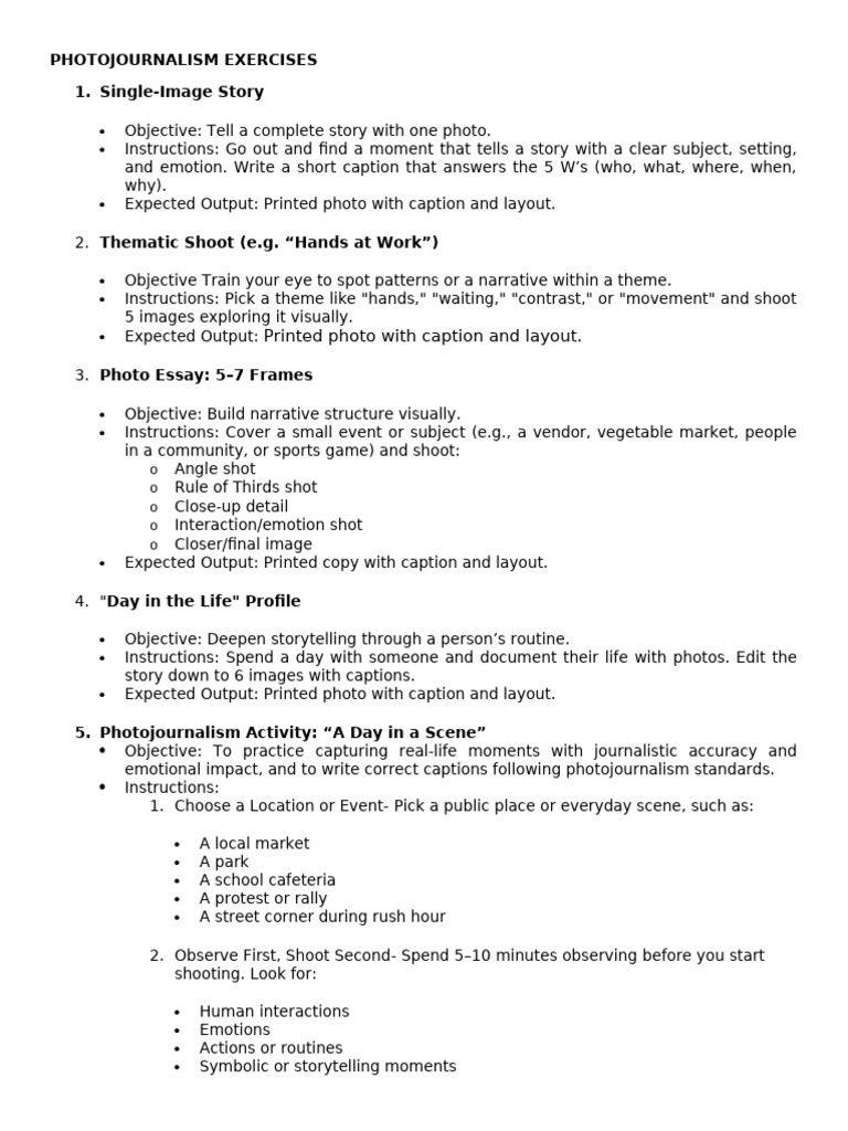 Photojournalism Exercises for Storytelling | PDF