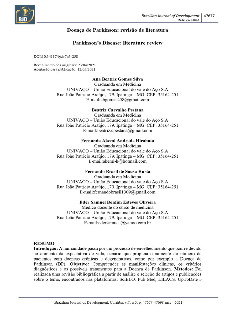 Visão Da Doença de Parkinson_ Revisão de Literatura _ Doença de ...
