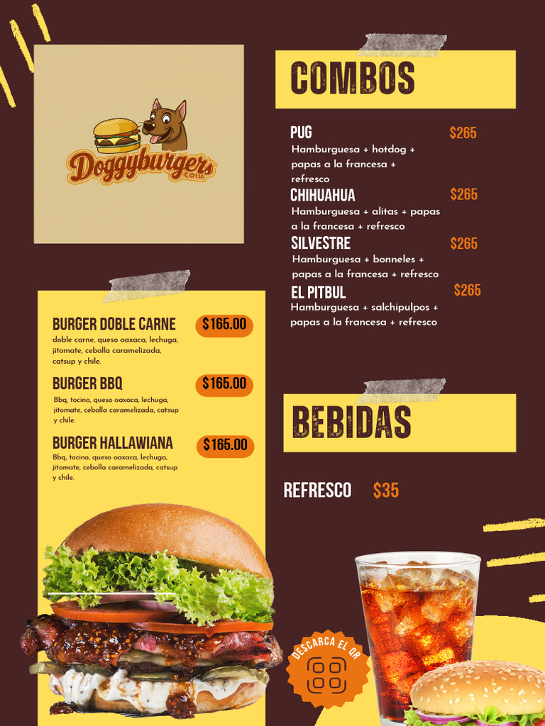 Documento A4 Menu de Hamburguesas Llamativo Cafe (1) | PDF