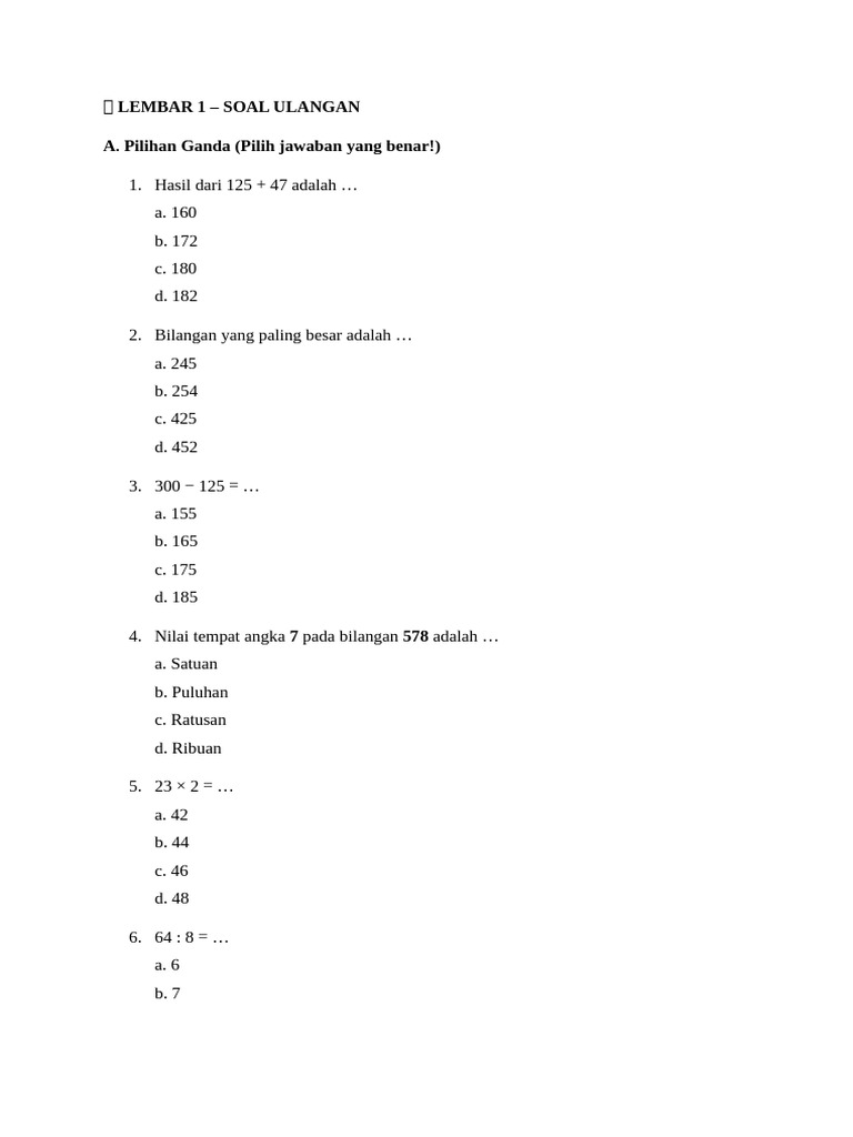 Soal Ulangan dan Remidi Kelas 3 | PDF